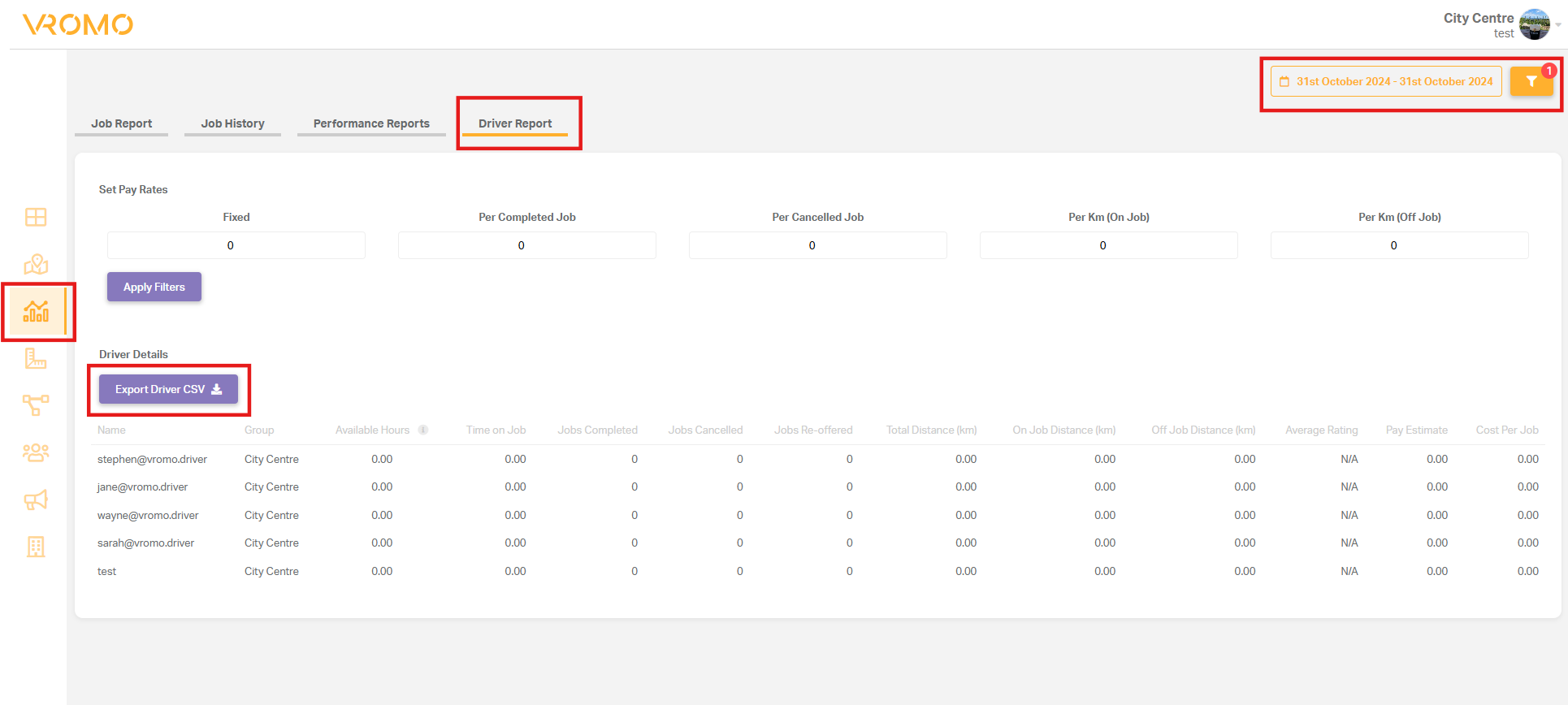 How to export a Job History or Driver Report CSV file